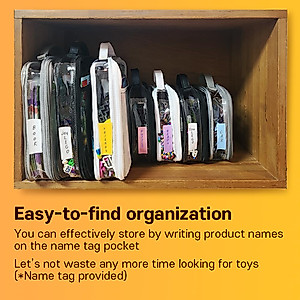 holay 4 Packs PVC Zippered Blocks Set, Toy, Clay, Board game Storage Organizer Case (Name Tag, Manual Pocket) (Black, Small)