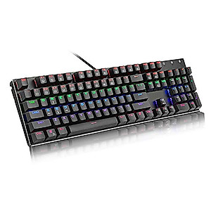 Teerwere Gaming Keyboard 104 Key USB Wired RGB Backlit Mechanical Gaming Keyboard Outemu Blue Switch ABS Keycaps Mechanical Gaming Keyboard (Color : Black, Size : One Size)