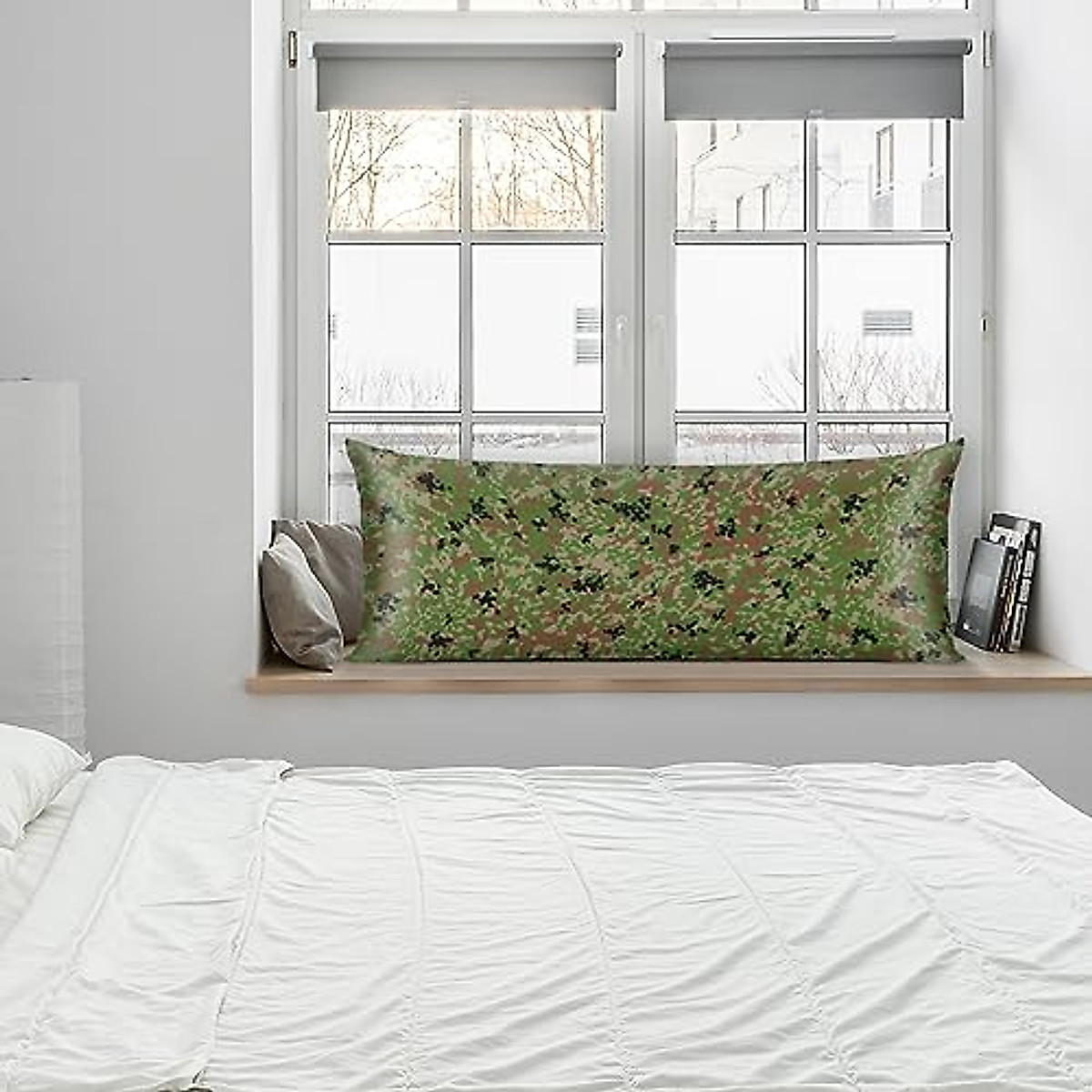 Camo Forest Body Pillow Covers Decorative Soft Bedding Satin Pillowcase with Zipper Closure Cooling Breathable Long Pillow Case-21"x 54"