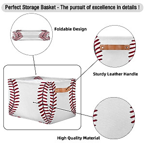 Baseball Storage Bin Basket,Sport Softball Large Toys Storage Cube Box with Handles, Collapsible Laundry Basket Rectangular Waterproof Storage Organizer Bin for Nursery Bedroom Shelves Gift Basket