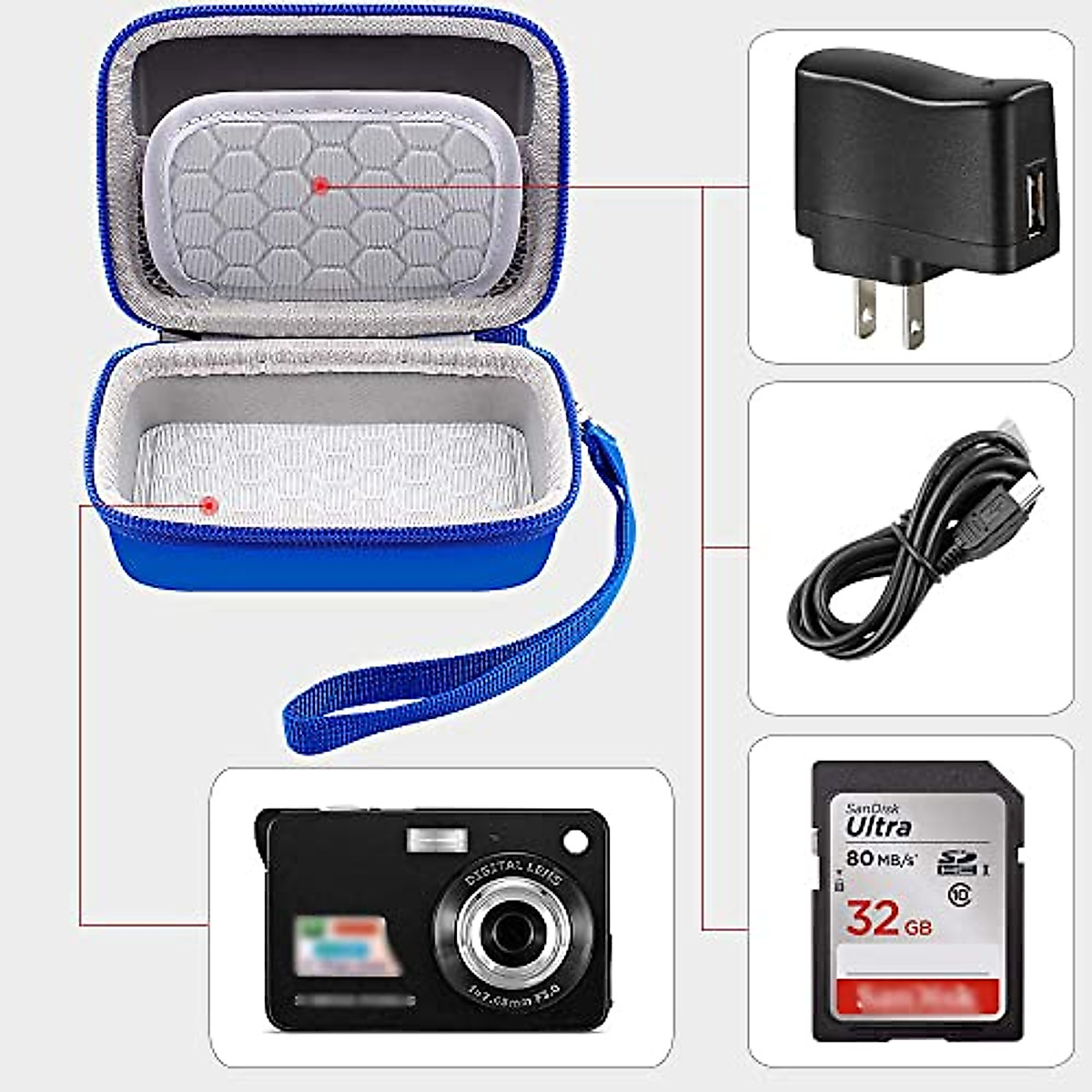 Carrying & Protective Case for Digital Camera, AbergBest 21 Mega Pixels 2.7" LCD Rechargeable HD/ Kodak Pixpro/ Canon PowerShot ELPH 180/190 / Sony DSCW800 / DSCW830 Cameras for Travel - Blue