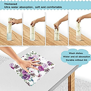 CaTaKu Purple Flower Microfiber Reusable Cleaning Cloths Kitchen Dish Cloths Dish Rags for Washing Dishes, Watercolor Rose Dish Towels Washcloths for Kitchen Drying, 6 Pack