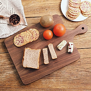 Muso Wood Walnut Cutting Board for Kitchen, Wooden Chopping Board with Handle to Hang, Square Bread Pizza Cheese Board, Charcuterie Board Used for Serving Platter 15.7x9.8 inch