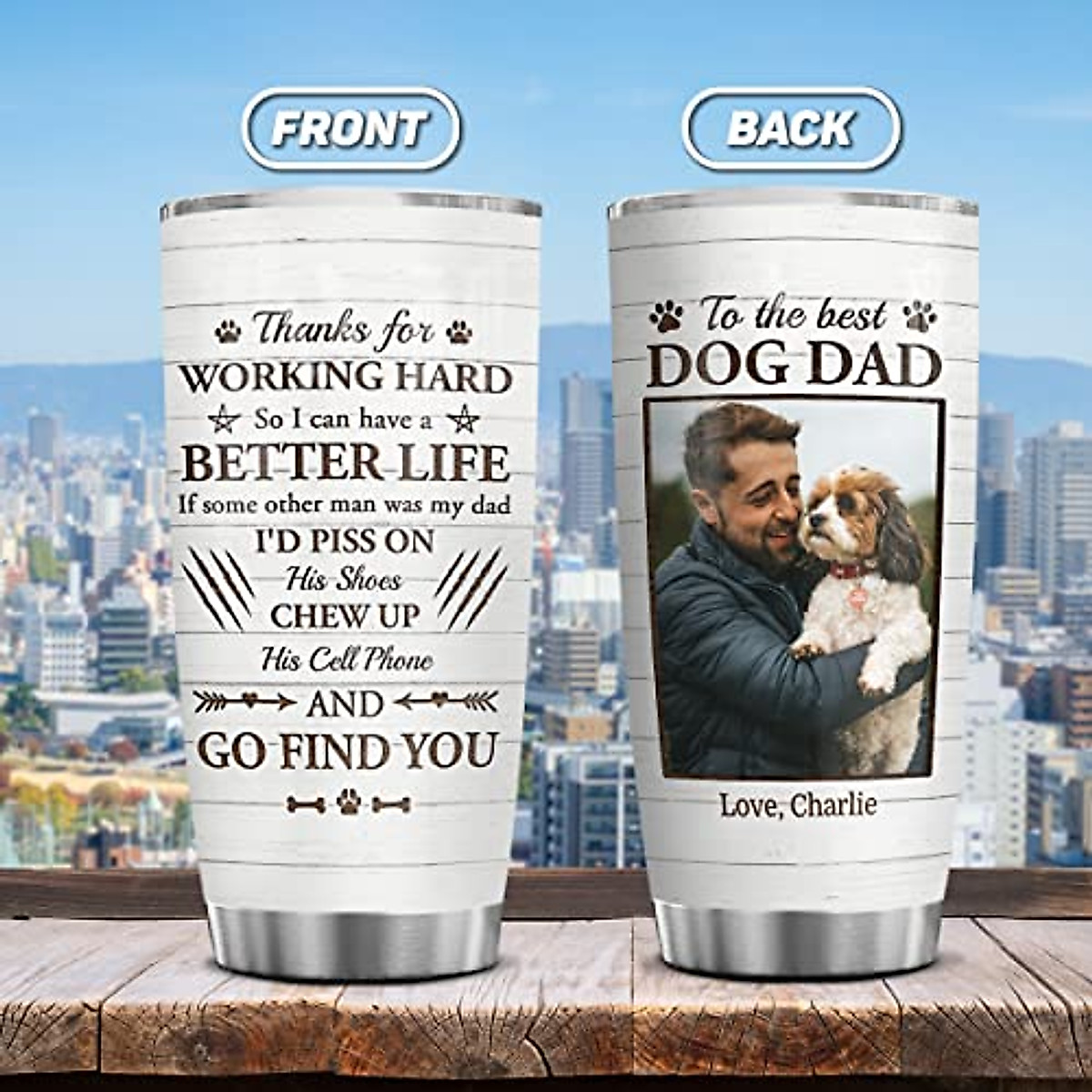 Leoniverse Personalized Dog Dad Tumbler with Photo Picture Stainless Steel Tumblers Coffee Travel Mug Cup 20oz 30oz With Lid Birthday Christmas Fathers Day Custom Gifts For Dogs Lovers