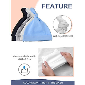 Baby Hats Newborn Knot Beanie No Scratch Mitten Non-Slip Sock for Boys and Girls (White, Gray, Black, Blue, Navy Blue,5 Sets)