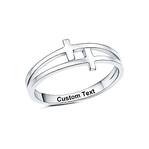 Cross Rings for Women Mothers Ring for Mother Day Daughter Christian Jewelry Birthstone Ring with 2 Birthstones Heart Promise Personalized Engraved Custom Name Sterling Silver Best Friends 7