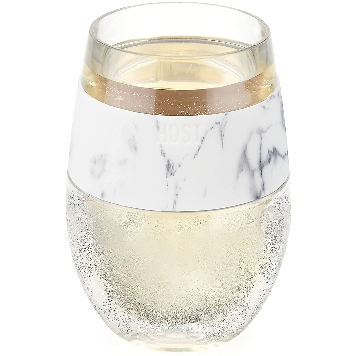 Host Wine Freeze Cup Set of 2 - Plastic Double Wall Insulated Wine Cooling Freezable Drink Vacuum Cup with Freezing Gel, Wine Glasses for Red and White Wine, 8.5 oz Marble - Gift Essentials