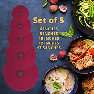 HOGOWARE Set of 5 Premium Silicone Lids for Bowls and Food Covers - 6, 8, 10, 12, 13.5" - Brick Red Suction Lid - Reusable - Microwave Airtight Seal Lid Covers for Pots, Pans, Bowls, Cups, Skillets