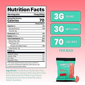 Shameless Snacks - Healthy Low Calorie Snacks, Low Carb Keto Gummies (Gluten Free Candy) - 6 Pack Wassup Watermelon