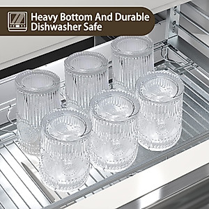 BOATDID Vintage Drinking Glasses Tumbler Set of 6,Embossed Water Glasses Cocktail,Juice,Beer,Iced Coffee,Clear Glassware for Kitchen,Thick & Heavy Glass Highball Glasses with Heavy Base 12oz/9oz