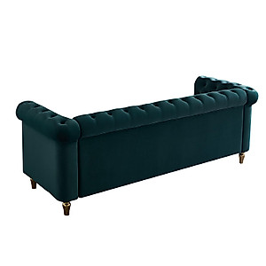Goohome 84.65" Chesterfield Sofa, 3-Seater Velvet Deep Button Tufted Sofá Upholstered Love Seat Couches with Rolled Arm, Gold Strip Trim, for Bedroom Office Apartment Living Room Furniture, Green