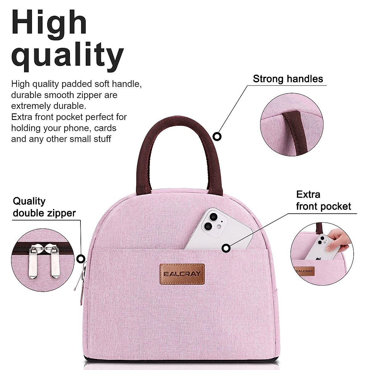 BALORAY Lunch Bag for Women Men Insulated Lunch Box, Large Insulated Leak-proof Water-Resistant Thermal Bento Bag