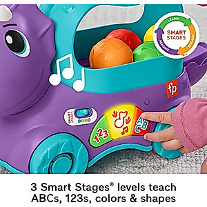 Fisher-Price Toddler Learning Toy Poppin’ Triceratops Dinosaur Pull-Along Ball Popper With Smart Stages For Ages 1+ Years