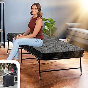 LiteBed­™ Folding Bed with Memory Foam Mattress - Portable Twin Fold Up Bed with Storage Bag - Luxurious Hideaway Foldable Bed with Frame - Foldaway Guest Bed for Adults & Kids - NO-RISK 100-DAY TRIAL