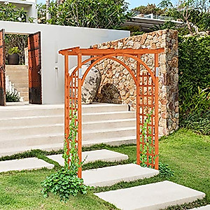 VINGLI 85in Wooden Garden Arbor, Wedding Arch for Ceremony, Wood Garden Trellis for Plant Climbing, Christmas Garden Decor Pergola for Garden Backyard, Lawn (Teak)