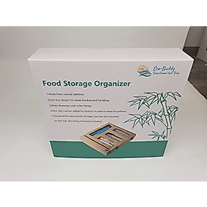 Plastic Bag Storage Organizer Bamboo - 5 in 1 Wrap Dispenser with Cutter, Suitable for Gallon, Quart, Sandwich & Snack Bag, Cling Film, Aluminum Foil etc; Compatible with 12" Kitchen Rolls