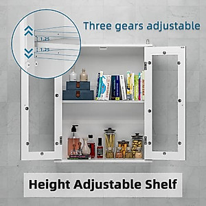 JUMMICO Medicine Cabinet, Bathroom Cabinet with 2 Doors and Adjustable Shelves, Over The Toilet Space Saver Storage Cabinet, Wall Mounted Wooden Medicine Cabinet for Laundry Bathroom Kitchen (White)