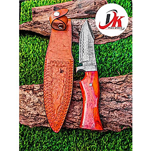 Custom hand made Damascus steel hunting knife,11" inches Skinner,out door survival camping,fix blade, classic, Christmas gift, nice grip handle,sharp, slicer, Leather sheath HUNT-04