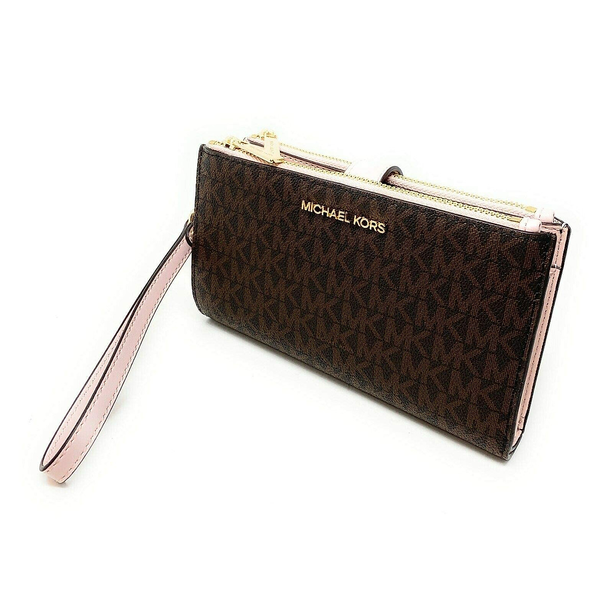 Michael Kors Jet Set Travel Double Zip Wristlet (brown softpink)