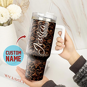 WAZONE Personalized Owl Tumbler Insulated Cup With Lid Wooden Drawings Tumbler 40oz with Handle and Straw Coffee Travel Mug Custom Name Gifts Themed Animal For Men Women Teen Owls Lover