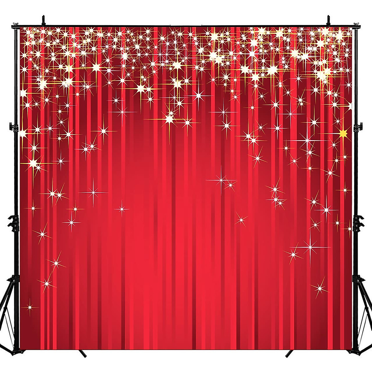 Sensfun 8x8ft Red Golden Starry Backdrop for Portrait Photography Glitter Gold Star Red Stripe Background Photobooth Banner Wedding Birthday Party Kids Newborn Photo Studio Props(WP019)