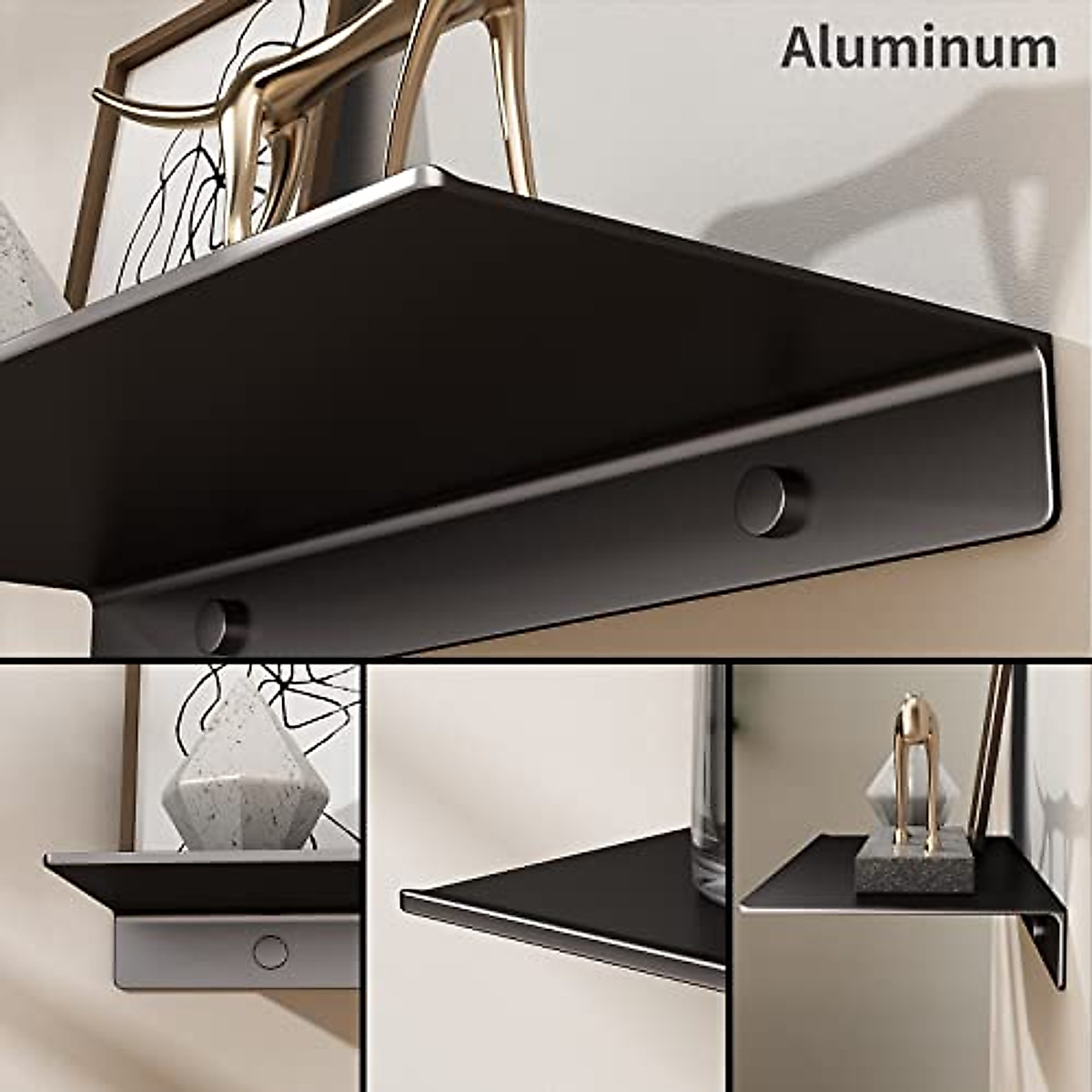 Black Floating Shelves for Wall Storage, Metal Wall Shelves for Living Room, Bathroom, Kitchen, 12” Small Display Shelves for Collectibles(2 PCS)