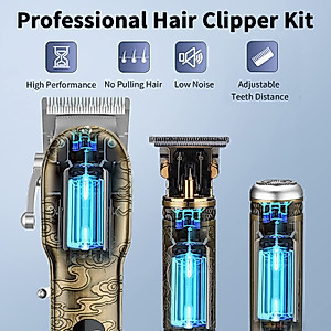Dumite Hair Clippers for Men,Professional Hair Cutting Kit,Cordless Barber Clipper and T-Blade Beard Trimmer Set (Gold-1)