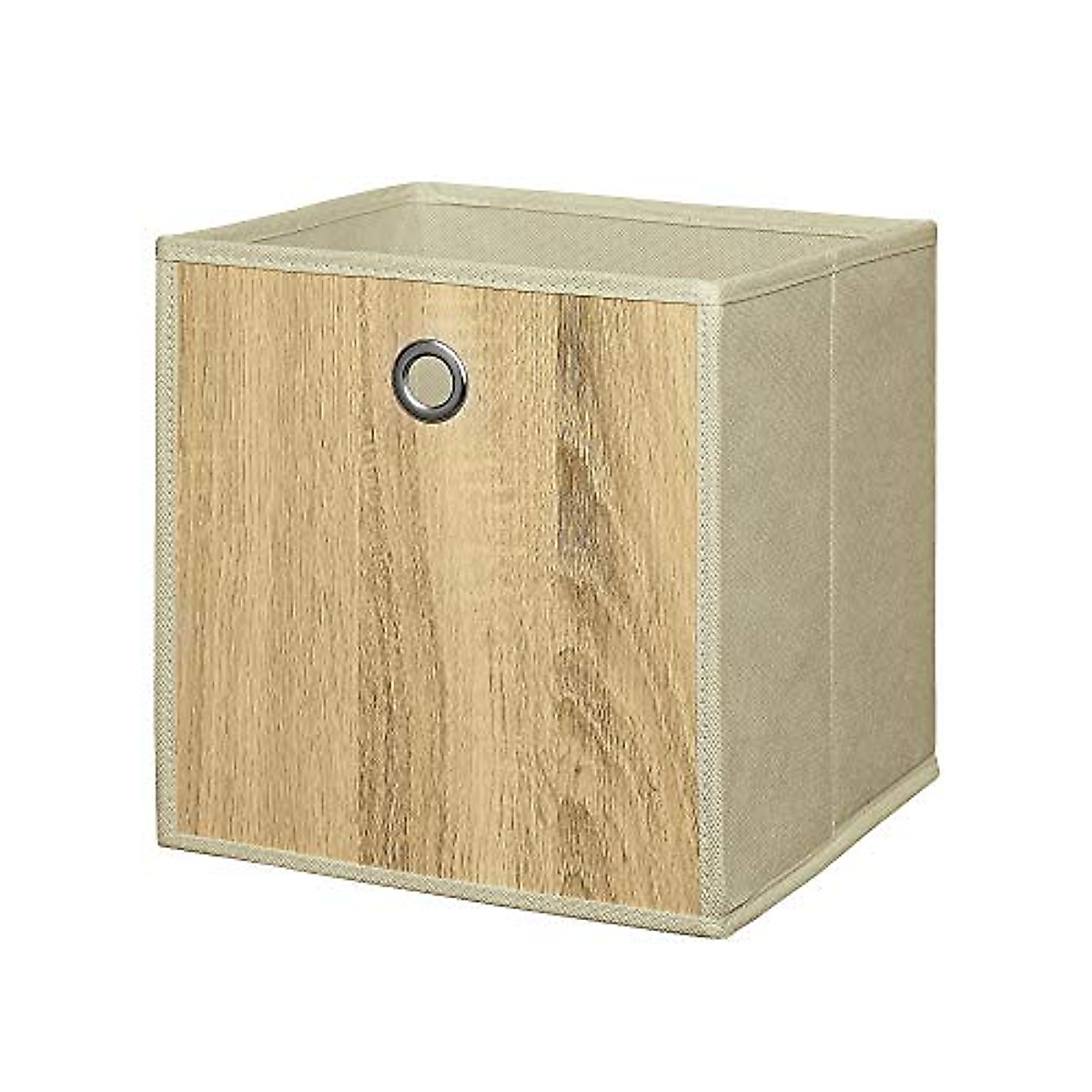 Organize It All Non-Woven Storage Cube Bin | Dimensions: 10" x 10" x 10" | Collapsible | Home Storage | Faux Wood Design | Tan