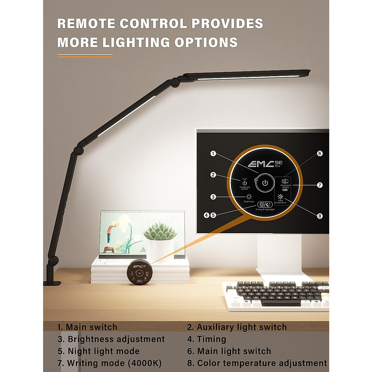 Homlife LED Desk Lamp, Dual Light Sources Desk Lamp for Home Office Dorm, Stepless CCT and Brightness Control with Remote, Adjustable Swing Arm