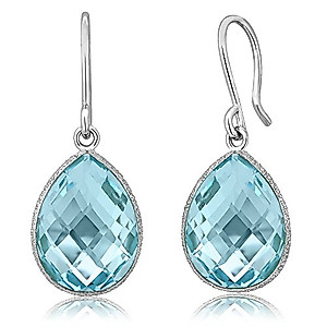 Gem Stone King 925 Sterling Silver Blue Topaz Dangle Earrings For Women (18.00 Cttw Gemstone Birthstone Pear Shape Teardrop 16X12MM)