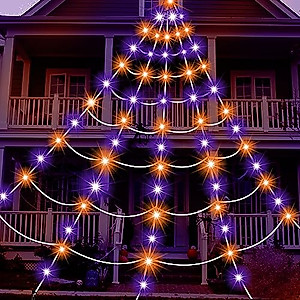 Joliyoou 200 LED 19.7ft x 16.4ft Halloween Spiderweb with Orange and Purple Lights, 8 Modes Remote Controlled Cobweb for Indoor Outdoor Spooky Party Decoration