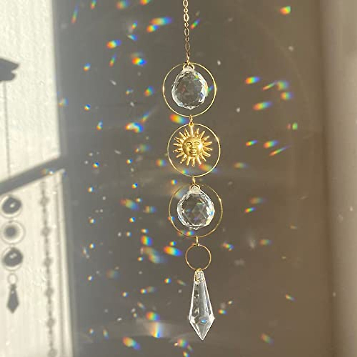 Naturemama K9 Crystal suncatcher Rainbow Maker Hanging Prism Ornament Pendant Home Garden Car Decoration 6Pack Gift Kit Sun Catchers Indoor Window (Gold)