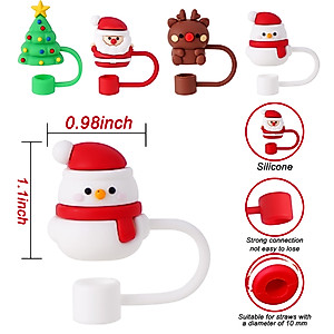 Avky 4 Pcs Christmas Straw Cover Cap for Stanley Cup, 10mm 0.4in Stanley Accessories Xmas Straw Toppers Cap with 30&40 Oz Tumbler with Handle Dust-Proof Reusable Straw Tips Lids for Christmas Gifts