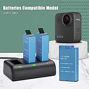 JYJZPB MAX Replacement Battery 3-Packs and 3-Channel Battery Charger for GoPro MAX 360 (Fully Compatible for Original GoPro MAX)