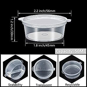 RHBLME 200 Sets Disposable Plastic Portion Cups with Lids, 2 oz Stackable Airtight Souffle Cups, Recyclable Condiment Containers Jello Shot Cups for Sauce Pigment Pills and More