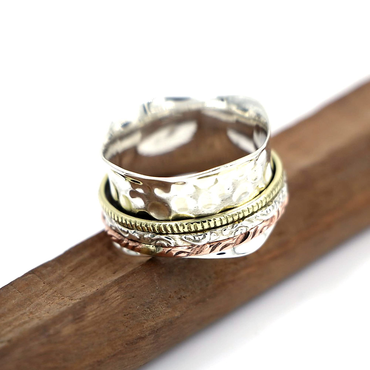 925 Sterling Silver Balance & Beauty Meditation Spinner Ring For Women Brass & Copper Spinners Carved Pattern Base Ring Thumb Ring Worry Ring Anxiety Ring Fidget Ring Anniversary Ring Gift For Birthday (9.25)