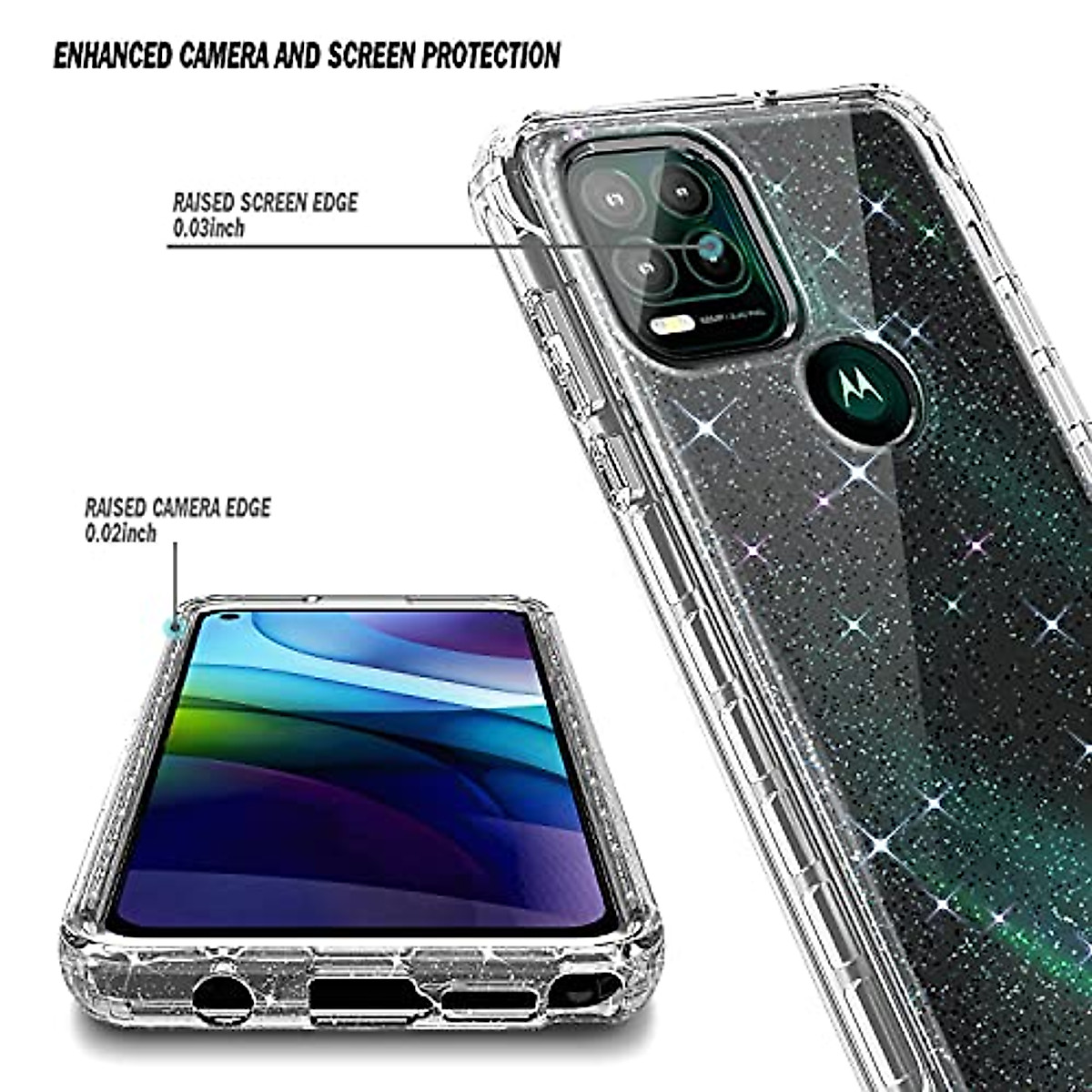 NZND Case for Motorola Moto G Stylus 5G with [Built-in Screen Protector], Full-Body Protective Shockproof Rugged Bumper Cover, Impact Resist Durable Phone Case Cover (Crystal Glitter Clear)