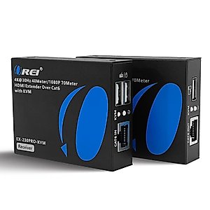 OREI KVM 4K HDMI Extender Balun Over Single CAT6/7 Ethernet Cable 4K,30Hz Upto 130 Feet - 2 USB 1.1 Ports, Supports Keyboard and Mouse