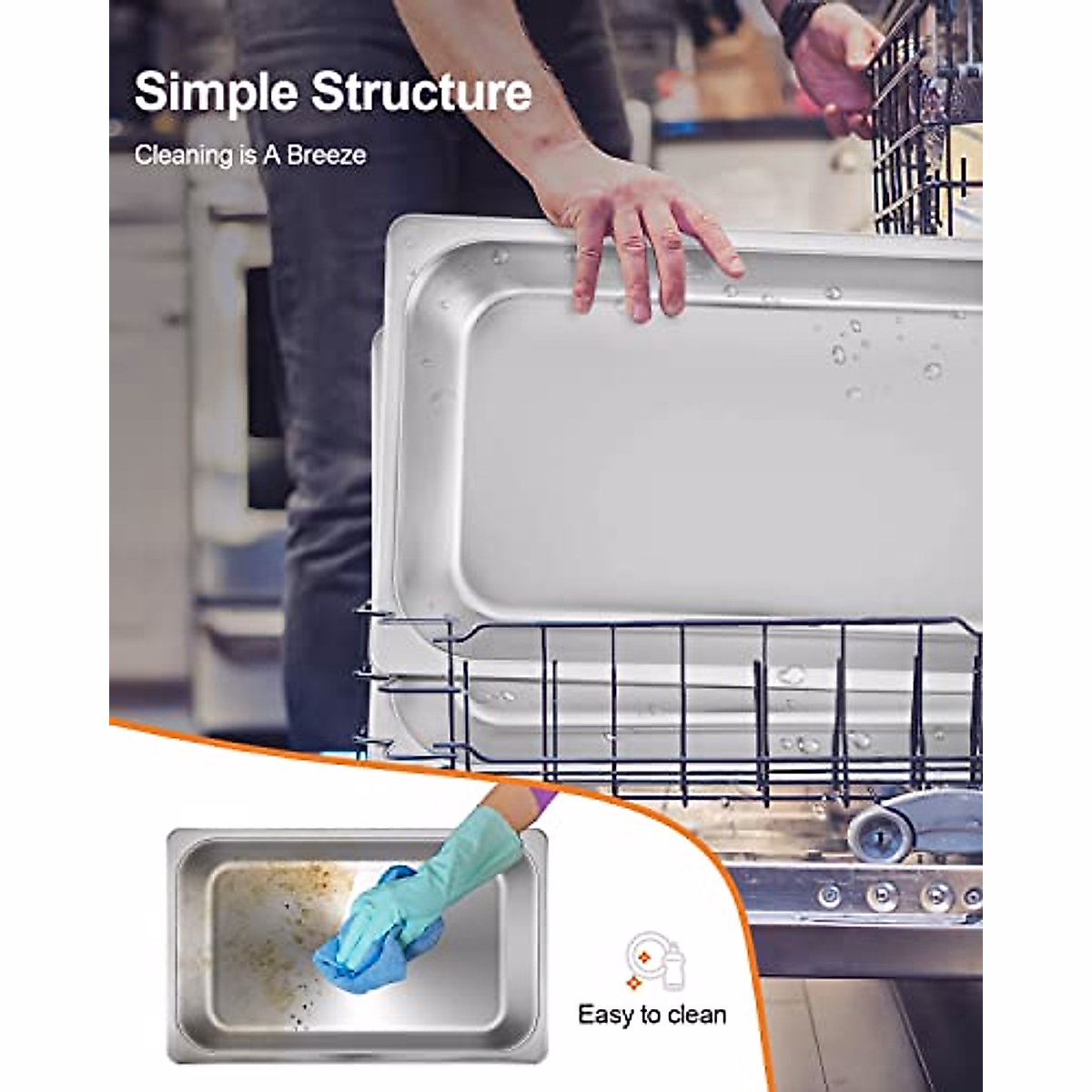 ZeroPone Hotel Pan 4" Deep Steam Table Pan 6 Pack Full Size 20.8"L x 12.8"W Hotel Pan 22 Gauge Stainless Steel Anti Jam Steam Table Pan