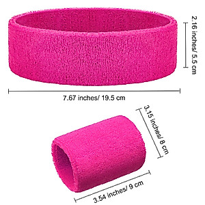 Bememo 6 Pcs Neon Sports Sweatbands Set Paris Sports Competitions Sweatbands 2 Headband 4 Wristbands Breathable Terry Cloth Athletic Bands for Basketball Tennis Costumes Cosplay(Hot Pink)