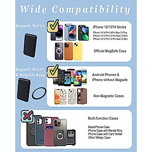 Meroqeel Magnetic Card Wallet Holder with Ring for MagSafe iPhone 14/13 / 12 Mini Plus and Pro Max Series, Leather Mag Safe Cell Phone Case with Strong Magnet for Credit Card - Midnight Black