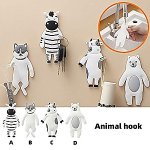 DUO ER Cute Cow Cartoon Animal Hook Free Punch Fridge Magnet Key Sticky Hook Hat Clothes Hook for Light Widgets Keychain Hook (Color : C)