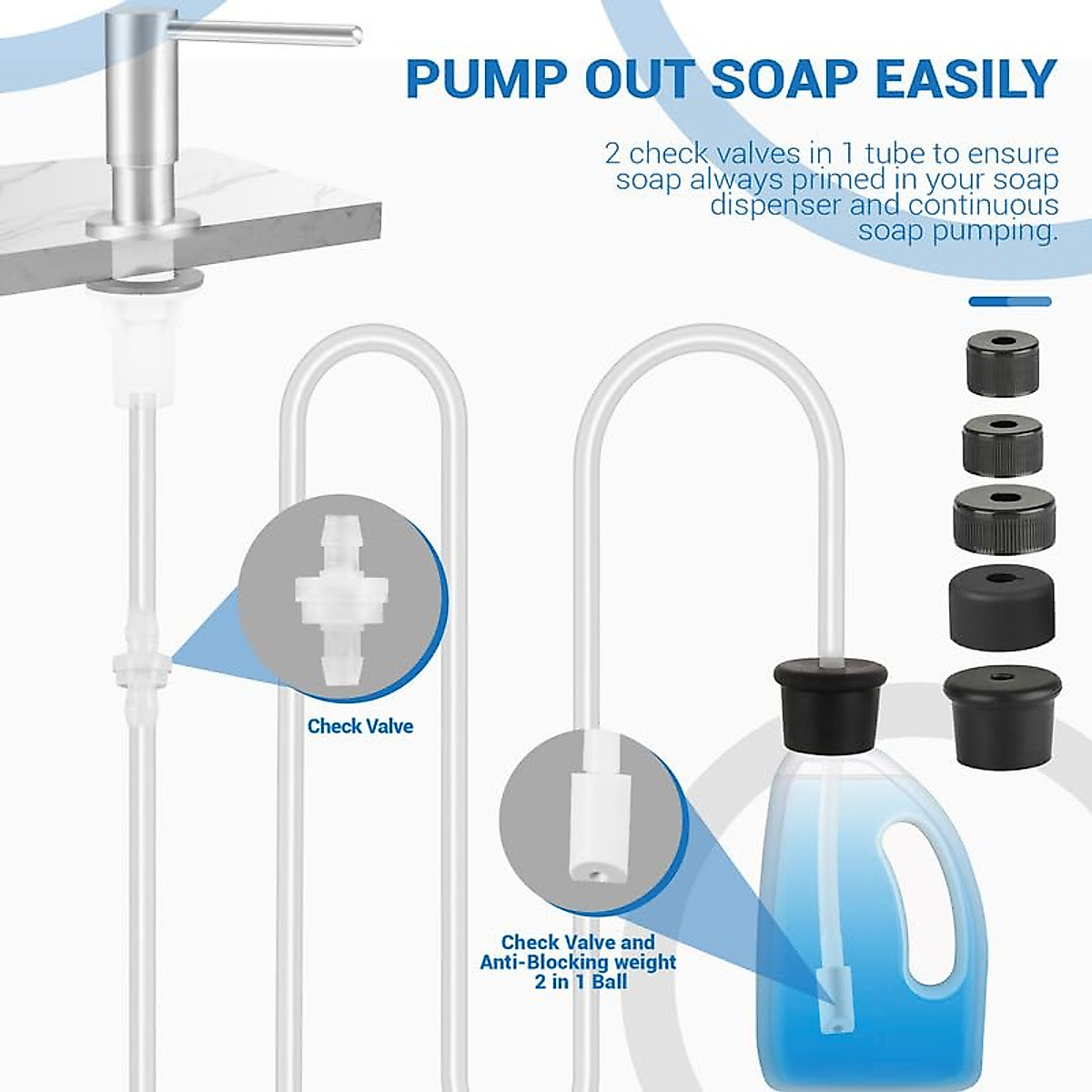 Yofidra Sink Soap Dispenser Extension Tube Kit, Upgraded 47" Under Counter Kitchen Sink Dish Soap Dispenser Hose with Check Valve for Prevent Backflow