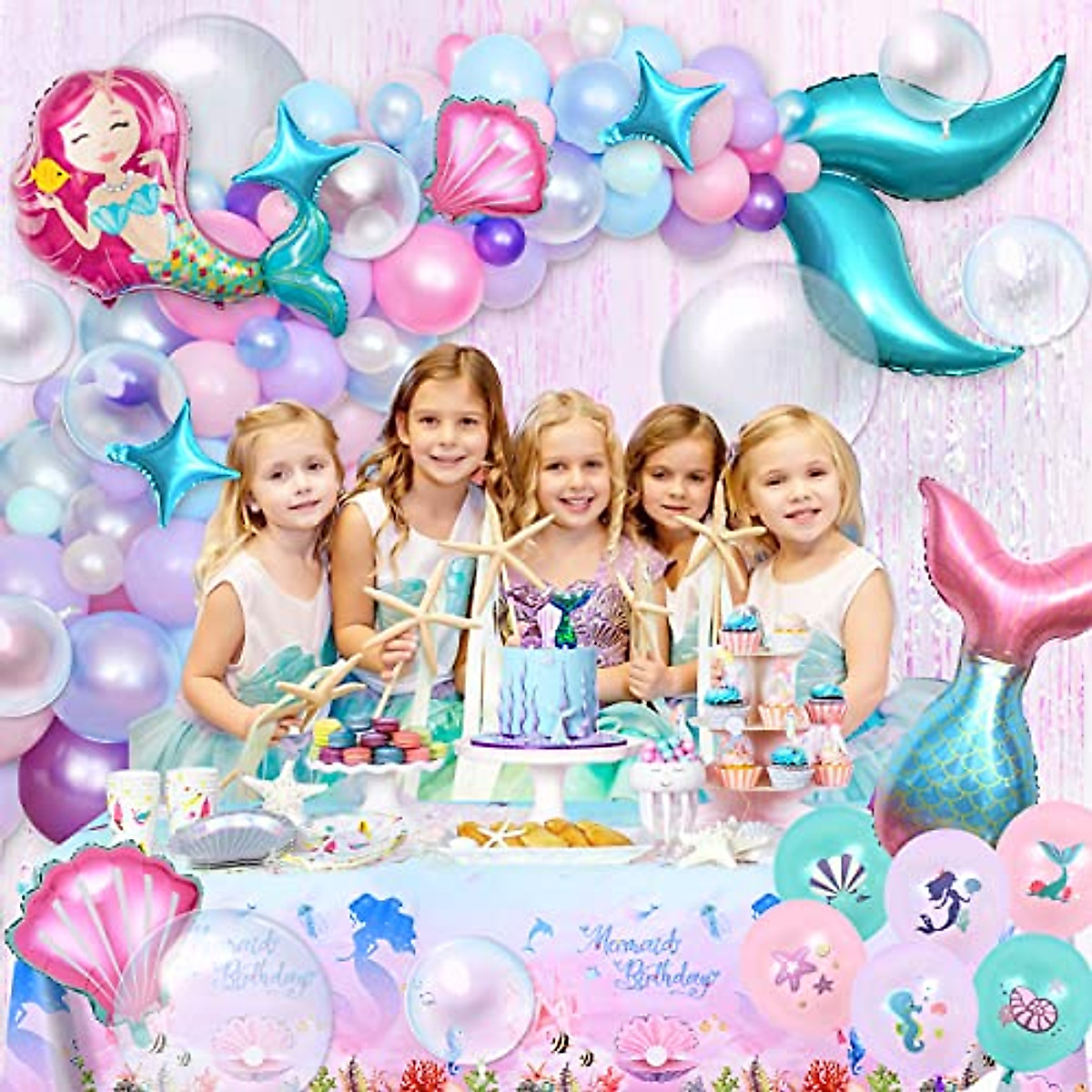 Winrayk Little Mermaid Birthday Party Decorations for Girls Pink Mermaid Balloon Arch Garland Backdrop Tablecloth Mermaid Tail Shell Star Bobo Balloon Princess Ariel Mermaid Party Decorations Supplies