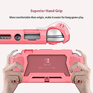 Switch Lite Case Protective Case for Nintendo Switch Lite, Compatible with Nintendo Switch Lite Screen Protector Cover Hand Grip Case with Detachable TPU+Built-in PC Screen + 2 Thumb Grip Caps, Pink