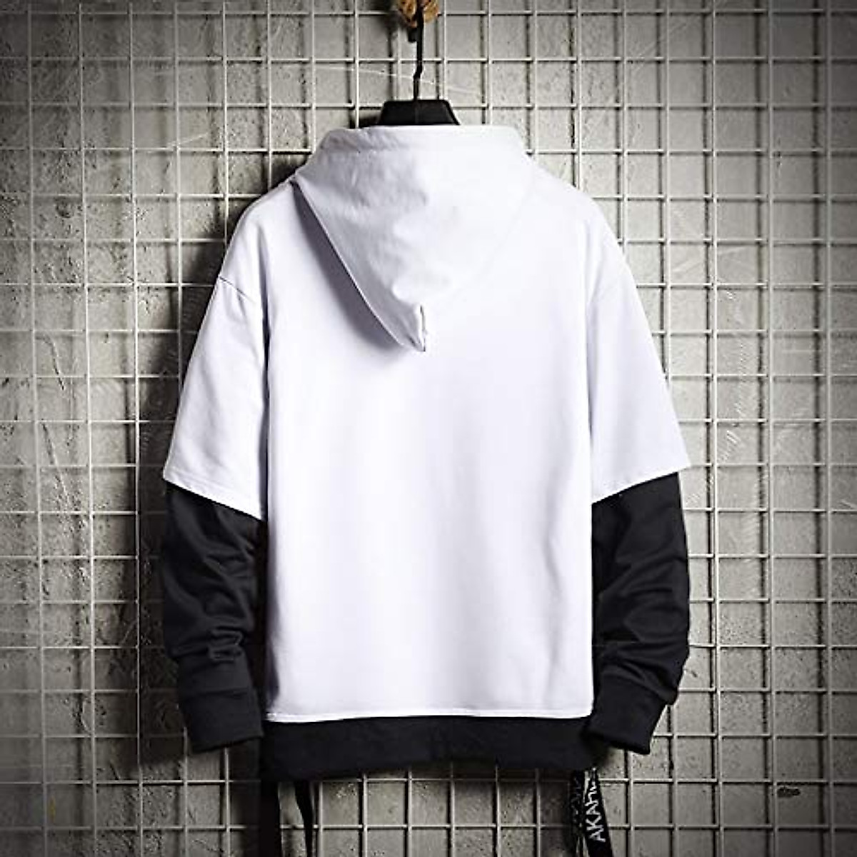 Thenlian Men's New Fashion Loose Stitching Fake Two-piece Hooded Sweater Splice Top (XXXL, White)