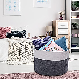 Extra Large Storage Basket, Woven Cotton Rope Blanket Basket for Nursery and Home, Fabric Laundry Basket with Handles for Living Room, Laundry Room, Kids Room and Bedroom, White and Gray