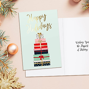Sweetzer & Orange Christmas Cards Set - 24 Gold Foil Holiday Cards with Red Envelopes – 6 Assorted Designs Boxed for Easy Storage - Bulk Greeting and New Years Cards - 4x6