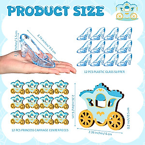 Yuntau 24 Pcs Blue Princess Party Decoration Mini Plastic Glass Slipper Princess Carriage Centerpiece 3.8 Inch Princess Glass Heel for Baby Shower Wedding Birthday Party Supplies Table Decor