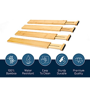 RoyalHouse Large Drawer Organizer (18" - 22") Adjustable Bamboo Drawer Dividers Organizers, Expandable Drawer Separators for your Kitchen, Bedroom, Bathroom, Dresser, Office, and More (4 pieces)